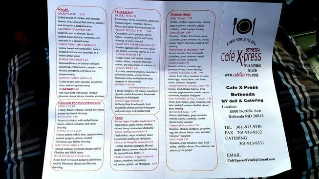 Menu at Cafe X-Press, Bethesda, Norfolk Ave