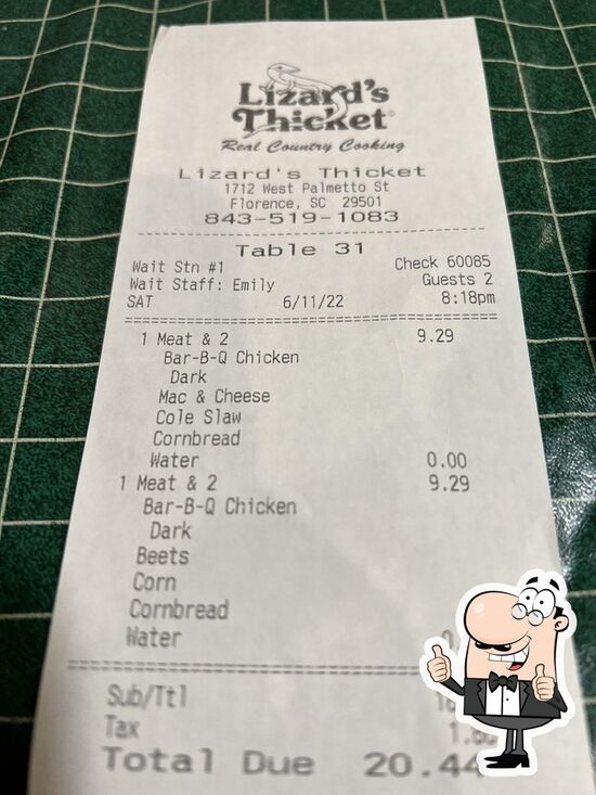 Menu at Lizard's Thicket Restaurant, Florence