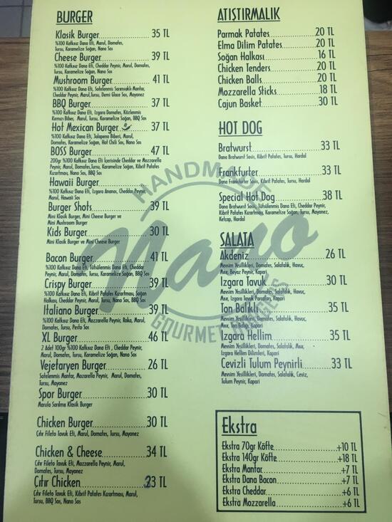Menu at Nano Borger, Iskenderun