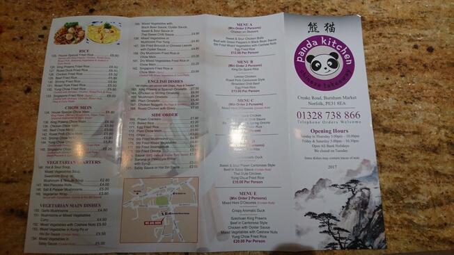 Menu at Panda Kitchen restaurant, Burnham Market