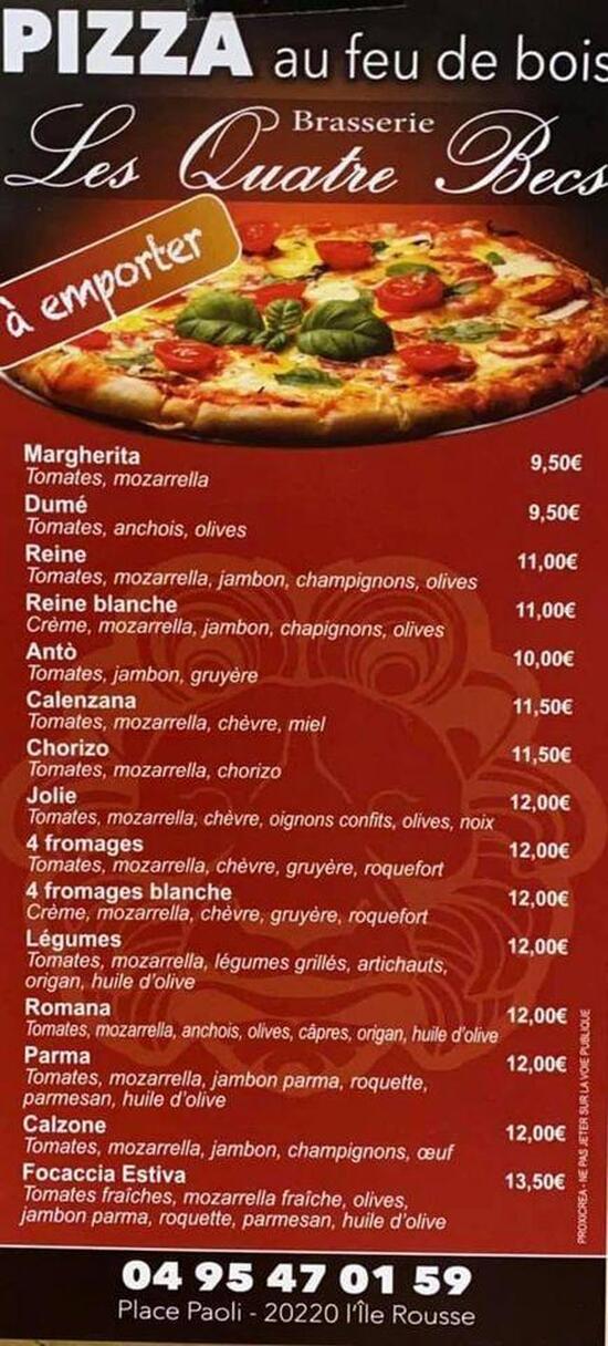 Menu au Brasserie les Quatre Becs Île-Rousse restaurant, L'Île-Rousse