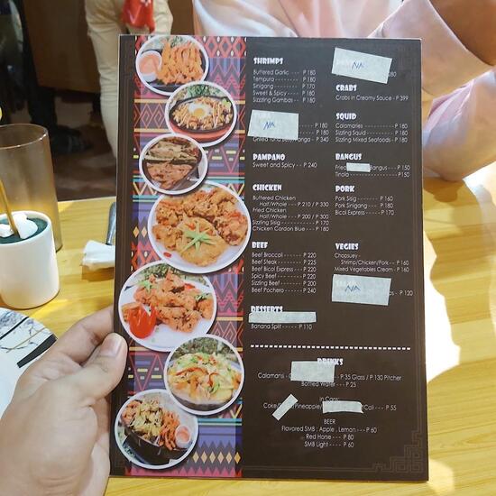 Menu at Bangka Bangka Seafoods and KTV restaurant, Ipil