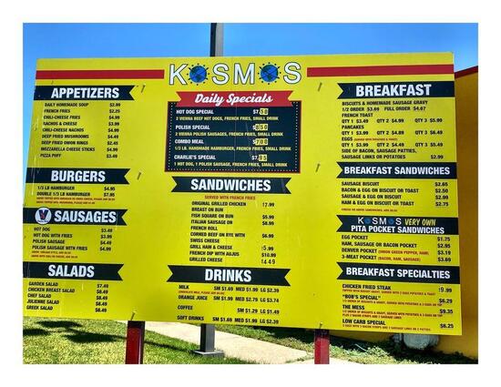 Menu at Kosmos restaurant, Valparaiso