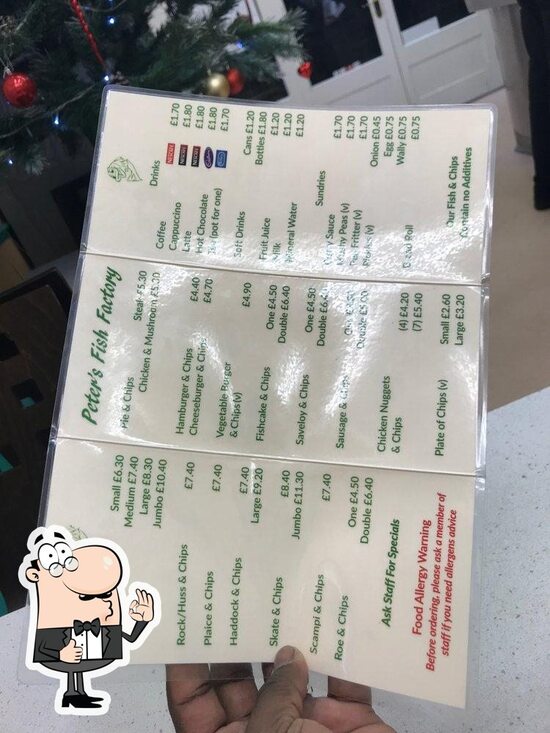 Menu at Peter's Fish Factory fast food, Ramsgate, 96 Harbour Parade