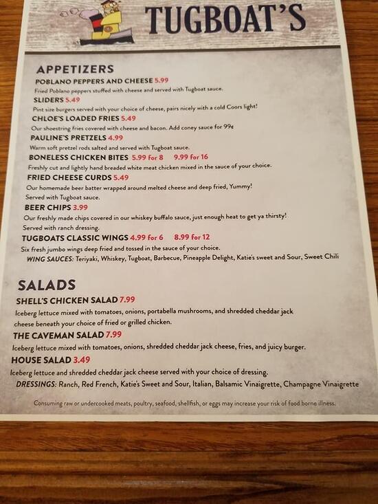 Menu at Tugboats Pub At Meadowlake Golf, Canton