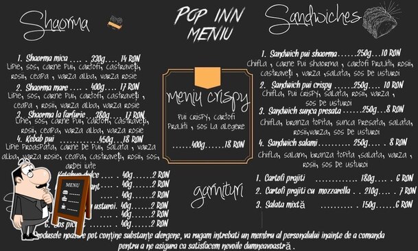 Menu at Pop Inn Fast Food, Pildești