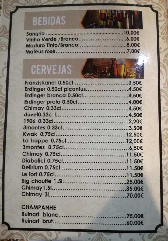 Menu at Taberna dos Prazeres restaurant, Ferreiros