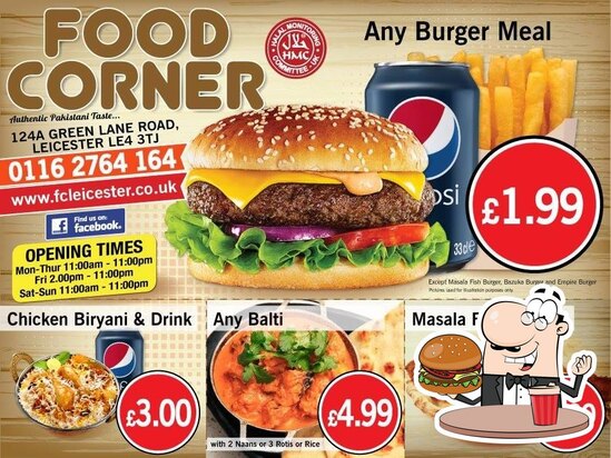Menu at Food Corner fast food, Leicester