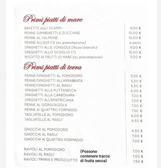 Menu da Pizzeria La Piccola Tramonti, Cameri