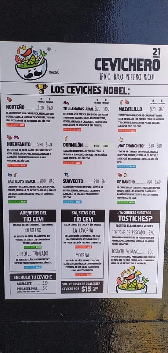 Menu at Cevichero 21 - Sucursal Sarmiento restaurant, Saltillo