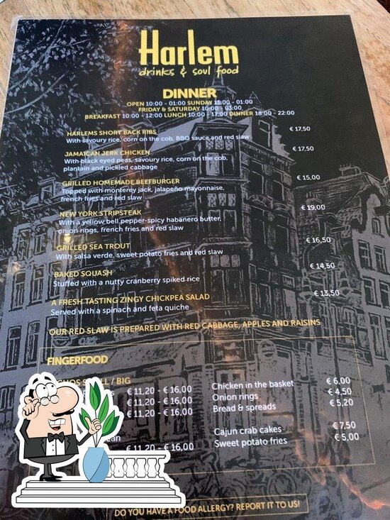 Menu at Harlem Soul Food, Amsterdam