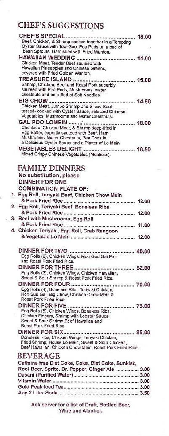 Menu at Ming House restaurant, Berlin