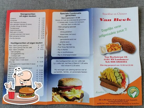 Menu at Snackbar Van Beek, Landsmeer