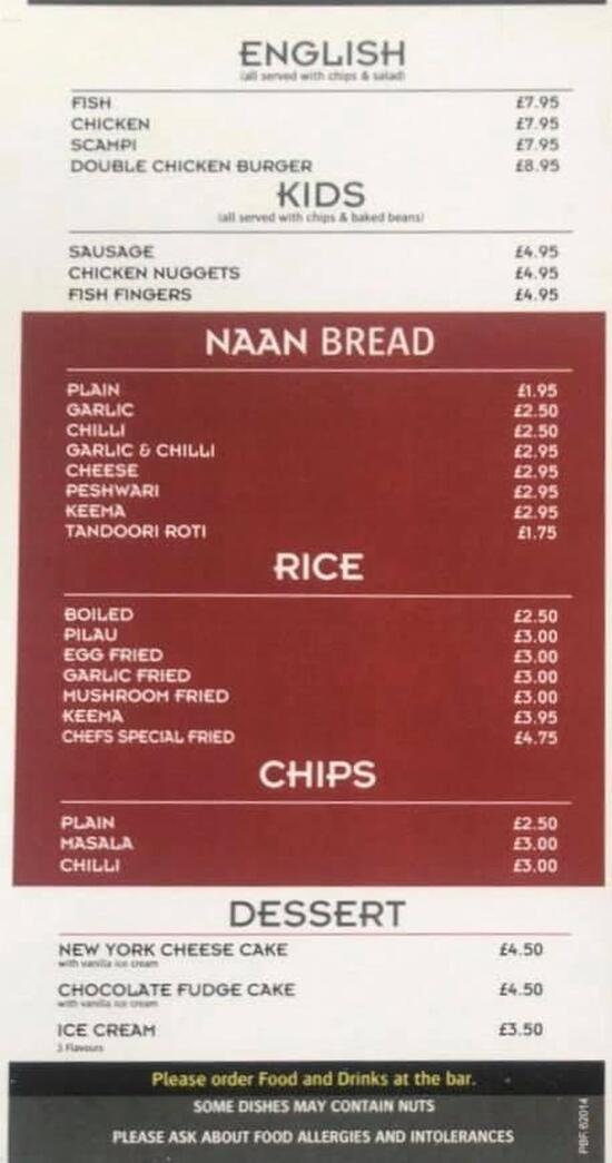 Menu at The Hop and Vine restaurant, Telford