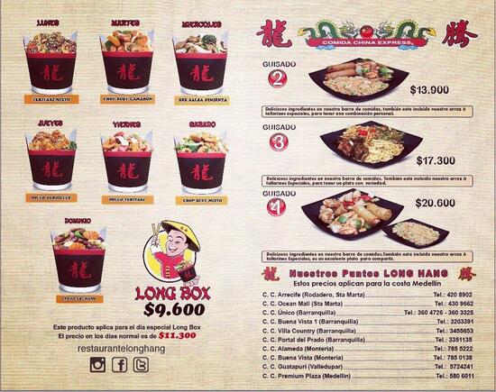 Carta de Restaurante Long Hang, Valledupar