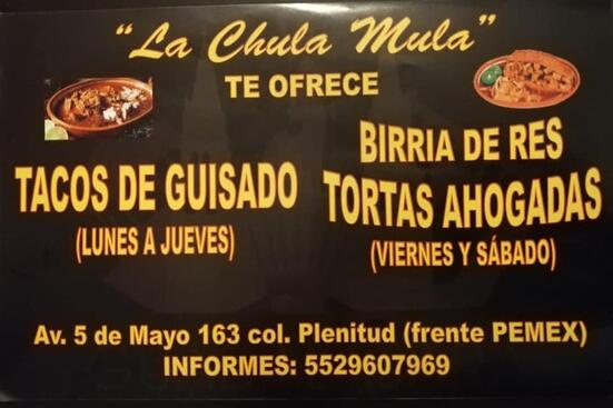 Carta del restaurante La Chula Mula, Ciudad del México