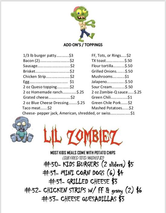 Zombiez Bar & Grill in Amarillo - Restaurant menu and reviews