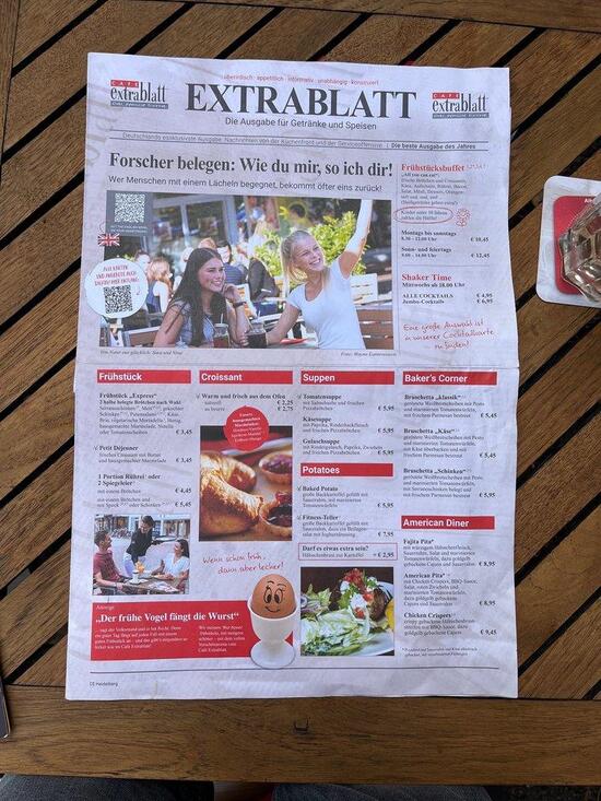 Menu at Cafe Extrablatt Heidelberg, Heidelberg, Hauptstraße 53