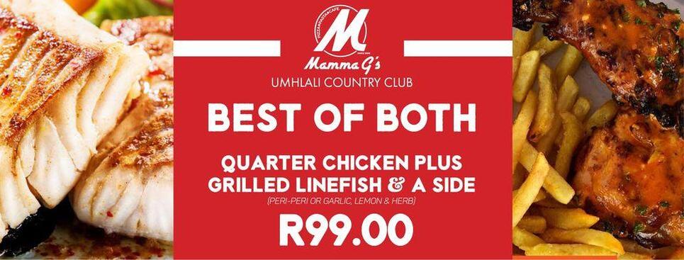 Menu at Mamma G's Umhlali Country Club, South Africa