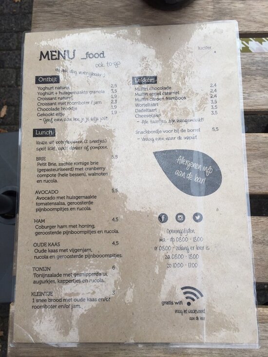 Menu at Lucifer Coffee Roasters BAR kleine berg 47, Eindhoven