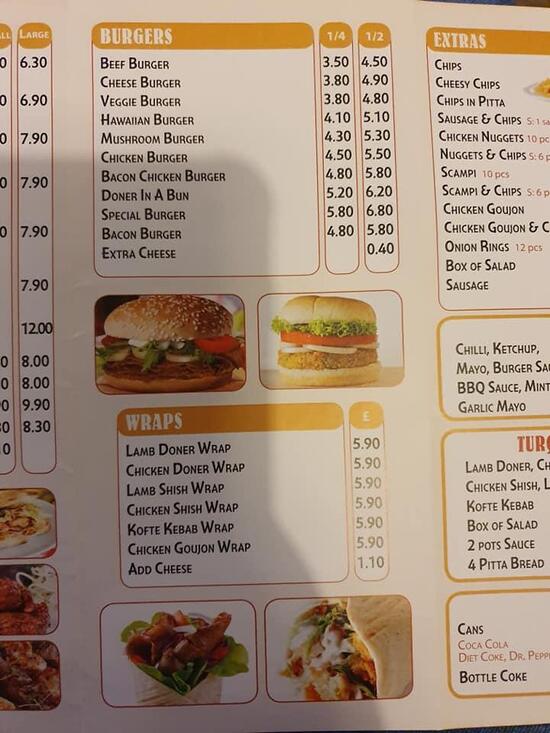 Menu at Joseph's Kebab Shop fast food, Bodmin
