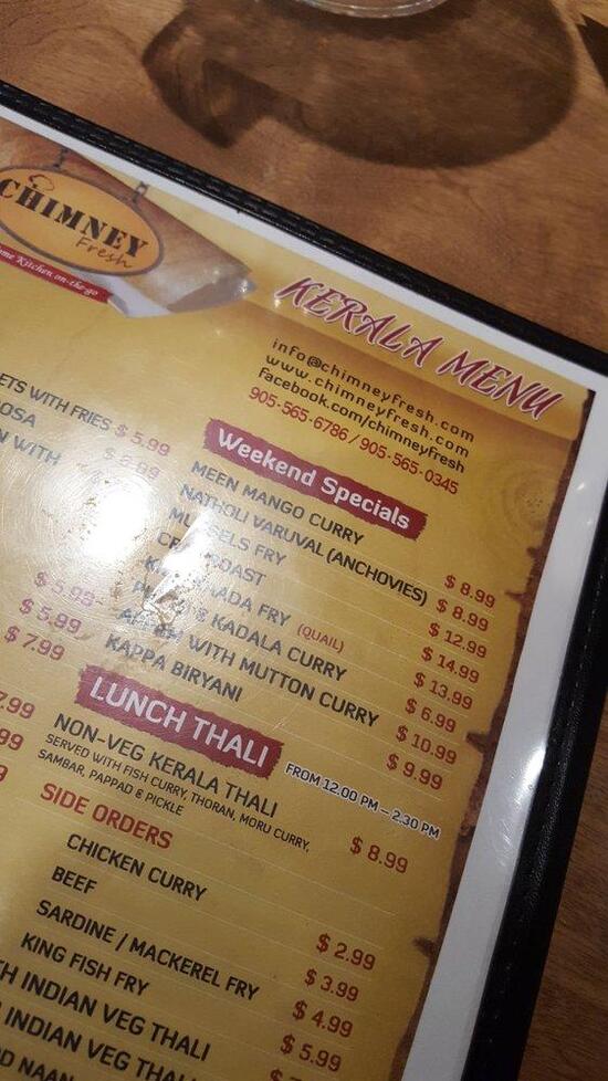Menu at Chimney Fresh restaurant, Mississauga