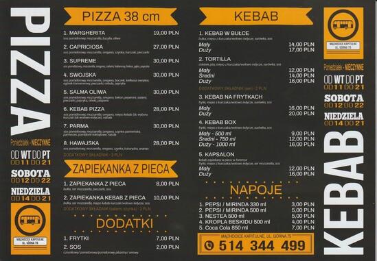 Menu at Przystanek Mącho Kebab & Grill, Poland