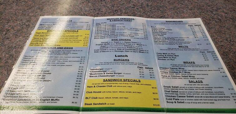 Menu at Vasili's Corner Cafe, Elkhorn