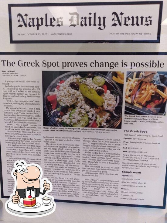 Menu at The Greek Spot restaurant, Cape Coral