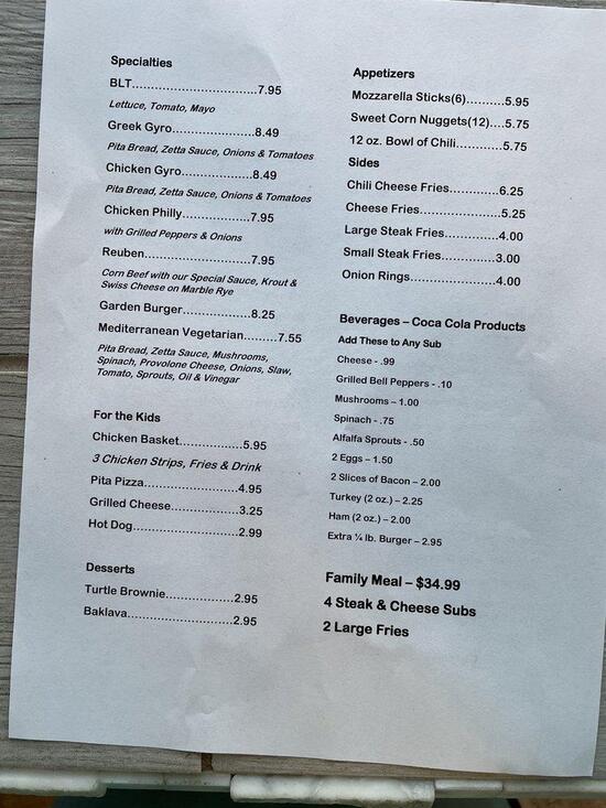 Menu at Belly Busters restaurant, DeLand, 930 N Woodland Blvd
