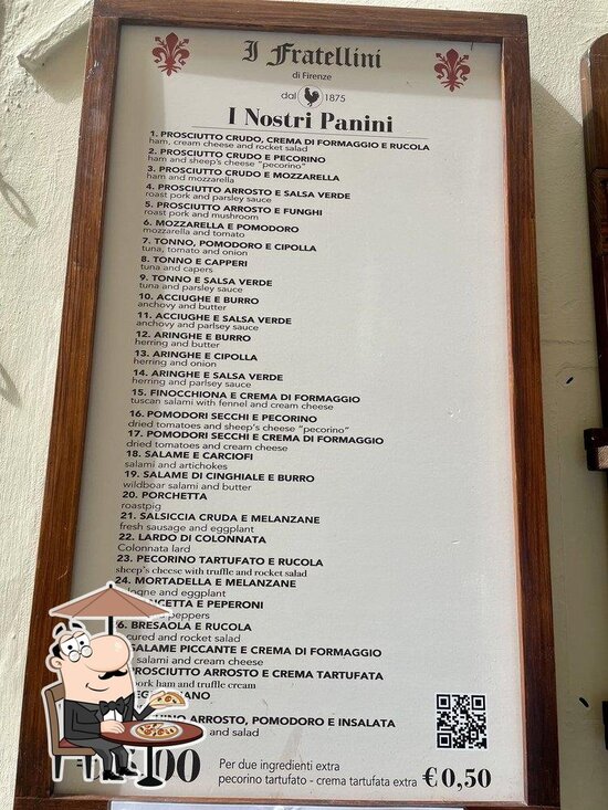 Menu at I Fratellini pub & bar, Florence