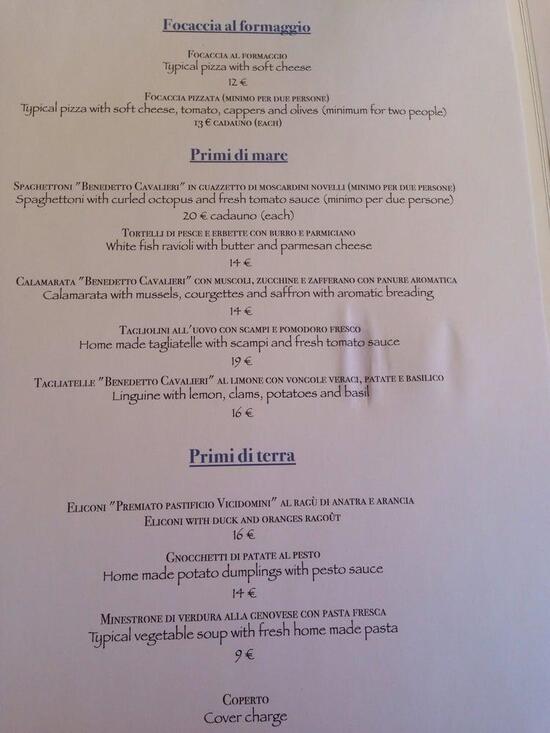 Menu da Trattoria Angiolina Sestri Levante ristorante, Sestri Levante