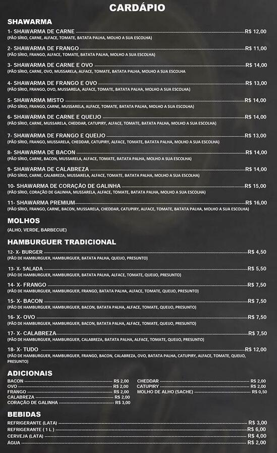 Menu at La Chapa Foods restaurant, Ponta Grossa