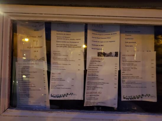 Menu at Le bistrot des copains restaurant, Sablet