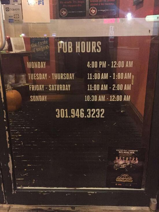Menu at Limerick Pub, Wheaton-Glenmont