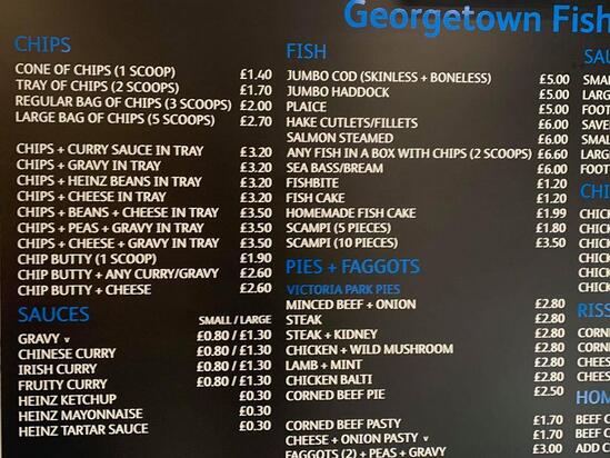Menu at Georgetown Fish Bar, Merthyr Tydfil