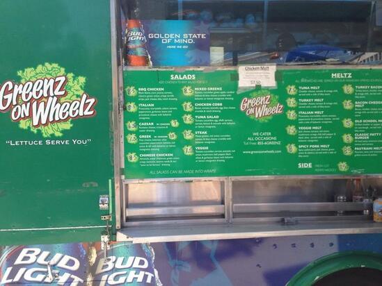 Menu at Greenz On Wheelz Truck, Los Angeles