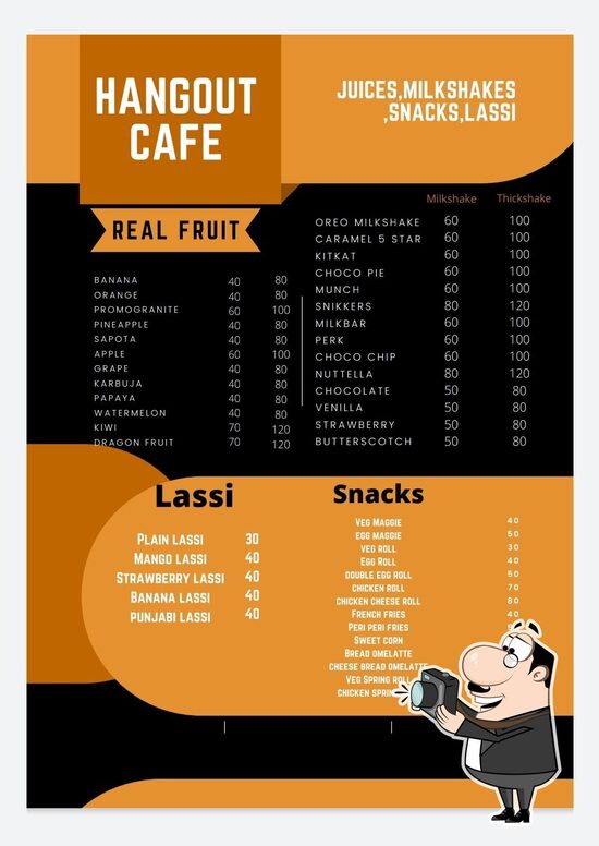 Menu at The hangout cafe, Hyderabad