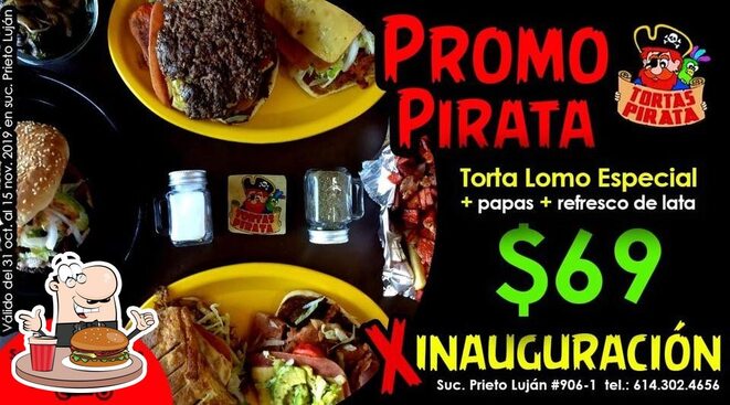 Menu at Tortas Pirata restaurant, Chihuahua