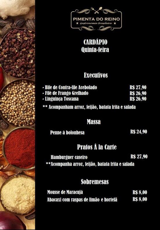 Menu at Pimenta do Reino Gastronomia Brasileira restaurant, Jandira