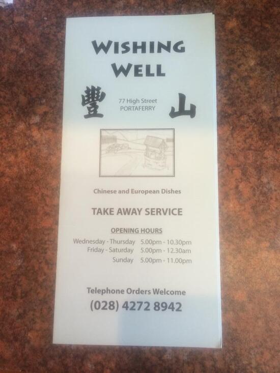 Menu at Wishing Well restaurant, Portaferry