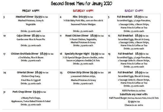 Menu at Second Street Cafe and Retail Shop, Natoma