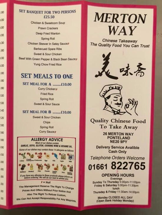 Menu at Merton Way Chinese Takeaway restaurant, Newcastle upon Tyne, 26 ...