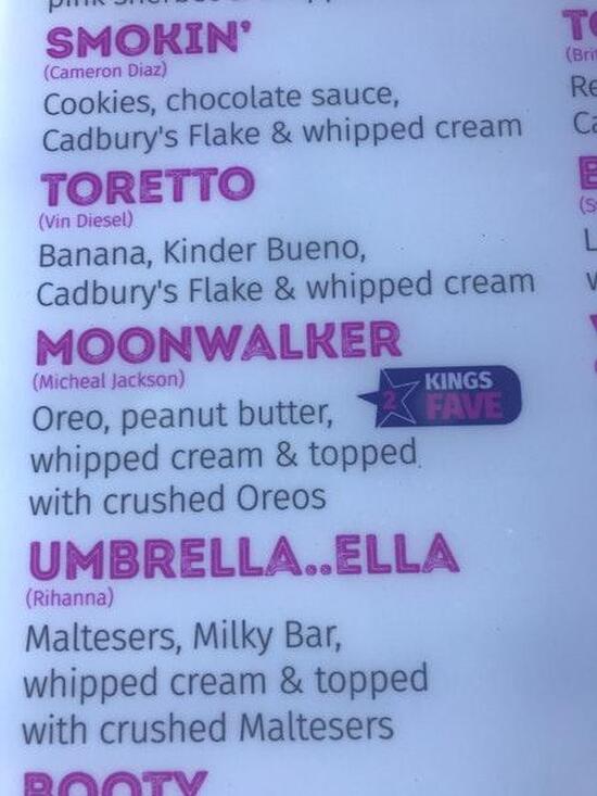 Menu at Kings Castle restaurant, Preston