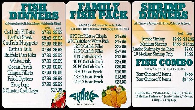 Menu at Sharks Fish & Chicken, Memphis, Hickory Hills Rd