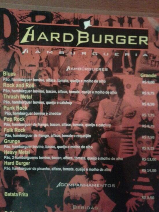 Carta del restaurante Hard Burger, Uberaba