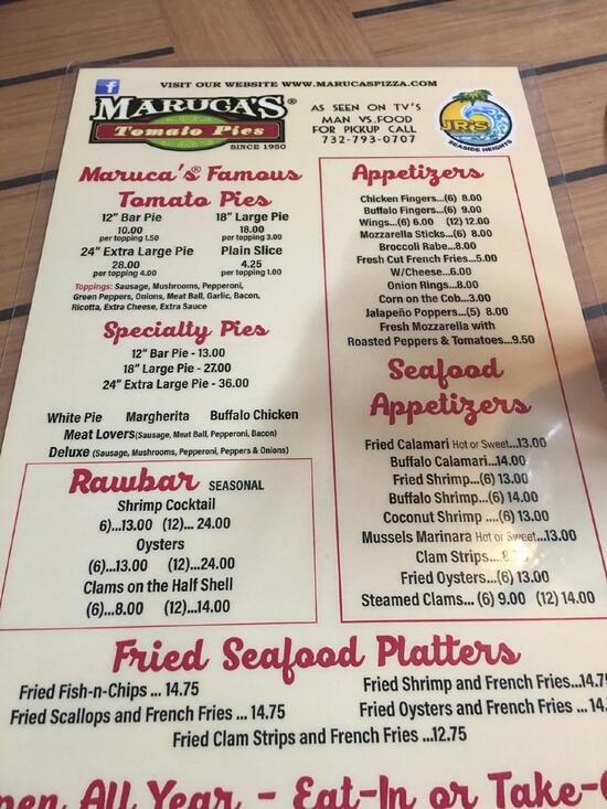 Menu at Maruca's Pizza pizzeria, Seaside Heights, Boardwalk