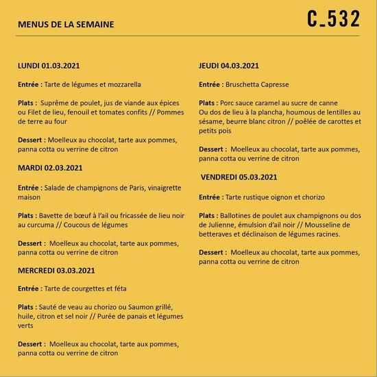 Menu au Comptoir 532 restaurant, Alixan