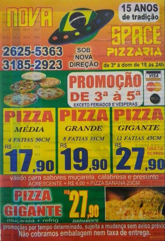 Menu at Space pizza pizzeria, Rio de Janeiro, fonseca