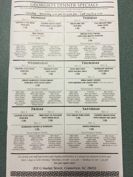 Georgio's, Cramerton - Restaurant menu, prices and reviews